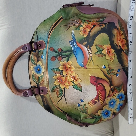 Anuschka | Bags | Anuschka Floral Birds Handpainted Leather Large Tote ...